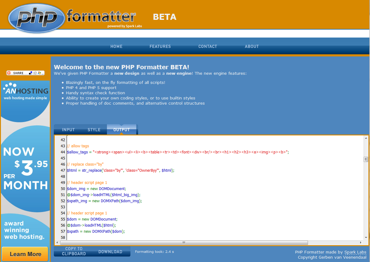 PHP Formatter Online Php Script Beta phpformatter 